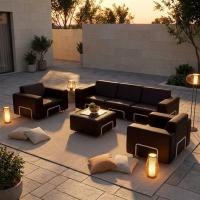 China Modern Outdoor Garden Sofa Set Steel Frame Weatherproof Fabric 3-Seater for Patio Villa Hotel for sale