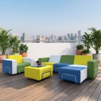 China Modern Outdoor Garden Sofa Set Steel Frame Weatherproof Fabric 3-Seater for Patio Villa Hotel for sale