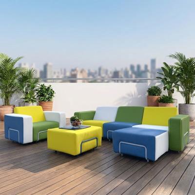 China Modern Outdoor Garden Sofa Set Steel Frame Weatherproof Fabric 3-Seater for Patio Villa Hotel for sale