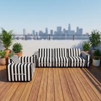 China Modern Outdoor Garden Sofa Set Steel Frame Weatherproof Fabric 3-Seater for Patio Villa Hotel for sale