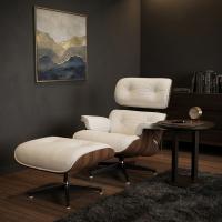 China Large Leather Swivel Arm Recliner Lounge Chair with Ottoman Black Walnut Aluminum Base 360 Degree for sale