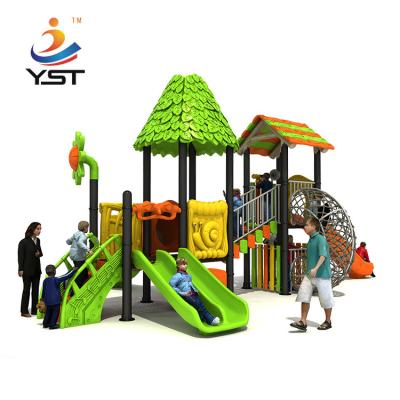 China Tree House Amusement Park Plastic Playground Slide With 60mm Pipe for sale