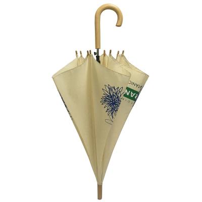 China Fiberglass Ribs Auto Open Stick Umbrella 23 Inch Metal Frame Wooden Handle for sale