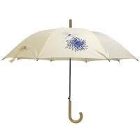 China Fiberglass Ribs Auto Open Stick Umbrella 23 Inch Metal Frame Wooden Handle for sale