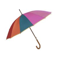 China 16 Ribs Auto Open Wooden Shaft Umbrella 23 Inch Waterproof Pongee for sale