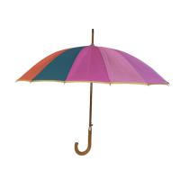 China 16 Ribs Auto Open Wooden Shaft Umbrella 23 Inch Waterproof Pongee for sale