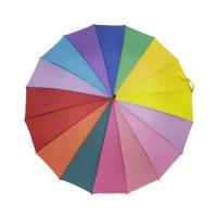 China 16 Ribs Auto Open Wooden Shaft Umbrella 23 Inch Waterproof Pongee for sale