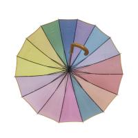 China 16 Ribs Auto Open Wooden Shaft Umbrella 23 Inch Waterproof Pongee for sale