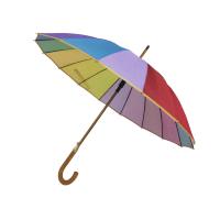 China 16 Ribs Auto Open Wooden Shaft Umbrella 23 Inch Waterproof Pongee for sale