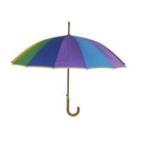 China 16 Ribs Auto Open Wooden Shaft Umbrella 23 Inch Waterproof Pongee for sale