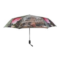 China 21 Inch Auto Open Close Metal Frame Fiberglass Ribs Foldable Umbrella Full Color Printing for sale