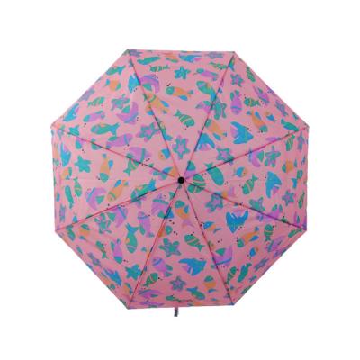China Manual Open 3 Folding Umbrella Waterproof Pink Color for sale