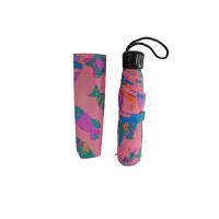 China Manual Open 3 Folding Umbrella Waterproof Pink Color for sale