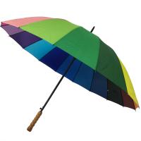 China 16 Ribs Rainbow Umbrella Auto Open Metal Shaft 23 Inch Wooden Handle Pongee for sale
