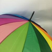 China 16 Ribs Rainbow Umbrella Auto Open Metal Shaft 23 Inch Wooden Handle Pongee for sale