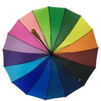 China 16 Ribs Rainbow Umbrella Auto Open Metal Shaft 23 Inch Wooden Handle Pongee for sale