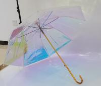 China Auto Open 23 Inch Transparent Umbrella Aurora Color Fiberglass Ribs Metal Shaft for sale