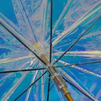 China Auto Open 23 Inch Transparent Umbrella Aurora Color Fiberglass Ribs Metal Shaft for sale