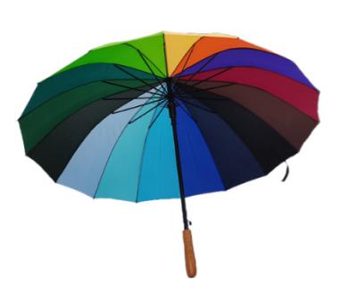 China Fiberglass Frame Wooden Handle Umbrella With Customized Logo for sale