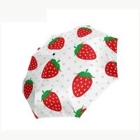 China Compact 3 Folds Strawberries Pongee Umbrella With 8 Ribs And Automatic Open / Close for sale