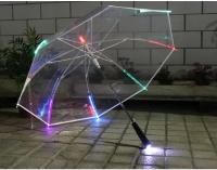 China 23 Inch Transparent Golf Umbrella with LED Light Auto Open Fiberglass Ribs Aluminum Shaft for sale