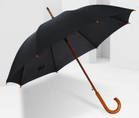 China Fiberglass Ribs Windproof Pongee Umbrella with J Shape Wooden Handle 8 Ribs for sale