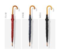 China Fiberglass Ribs Windproof Pongee Umbrella with J Shape Wooden Handle 8 Ribs for sale