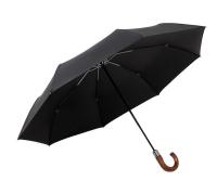 China 8 Ribs Fiberglass Automatic 3 Fold Umbrella With Wood Handle for sale