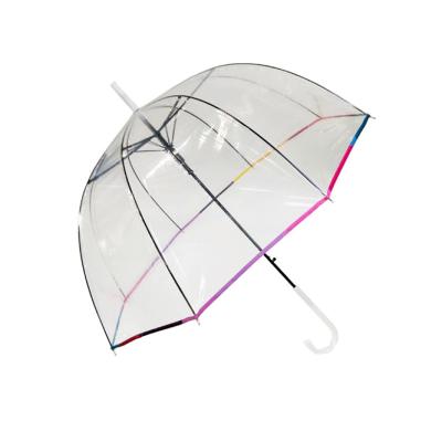 China PVC Transparent Dome Umbrella 23 Inches Fiberglass Ribs Auto Open Custom Logo for sale
