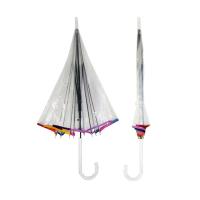 China PVC Transparent Dome Umbrella 23 Inches Fiberglass Ribs Auto Open Custom Logo for sale