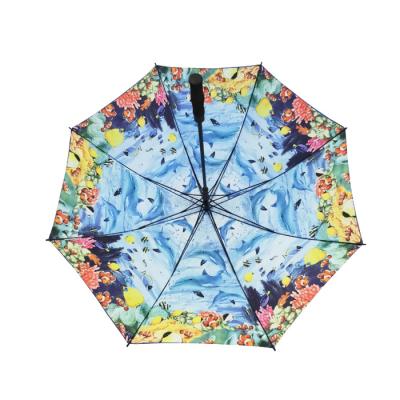 China Custom Logo 27 Inch Auto Open Golf Umbrella Metal Fiberglass Frame EVA Handle 190T Pongee for sale