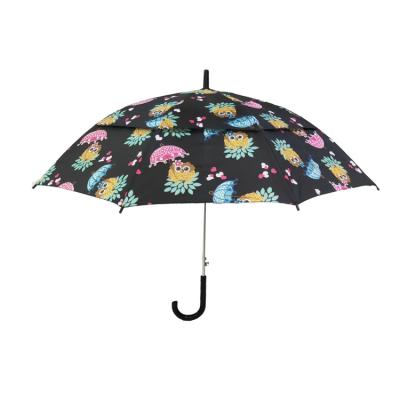 China Kids Compact Umbrella 19 Inch Owl Print Chrome Plated Steel Shaft Custom Logo for sale