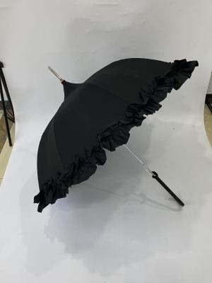 China Auto Open Frill Design Wedding Umbrella 48 Inch Polyester Fiberglass Straight Ladies Umbrella for sale