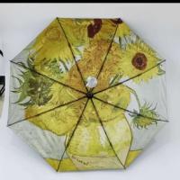 China Vincent Van Gogh Art Blackout 3-Fold Auto Open Travel Umbrella 21 Inch 8K UV Protection UPF 50+ for sale