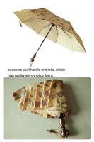 China 23 Inch 3-Fold Auto Open Close Umbrella with Copper Skull Handle for sale