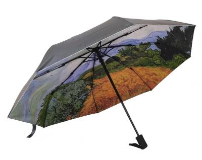 China Vincent Van Gogh Art Blackout 3-Fold Auto Open Travel Umbrella 21 Inch 8K UV Protection UPF 50+ for sale
