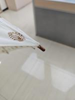 China 23 Inch Auto Open Umbrella Cotton Linen Fiberglass Ribs Wooden Handle Eco Friendly Rain Protection for sale