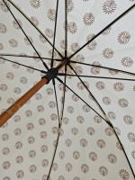 China 23 Inch Auto Open Umbrella Cotton Linen Fiberglass Ribs Wooden Handle Eco Friendly Rain Protection for sale