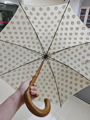 China 23 Inch Auto Open Umbrella Cotton Linen Fiberglass Ribs Wooden Handle Eco Friendly Rain Protection for sale
