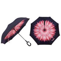 China Reverse Inverted Umbrella 23 Inch Fiberglass Ribs Rubber Handle Wind Resistant Dual Layer for sale
