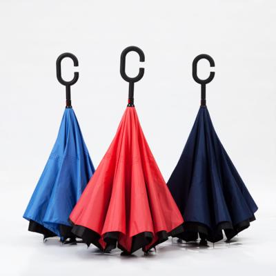 China Customized 23 Inch Reverse Inverted Umbrella Fiberglass Ribs Rubber Handle BSCI for sale