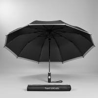 China Large Automatic Travel Umbrella 103cm Open Diameter Fiberglass Ribs Reflective Edge Trim for sale