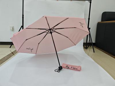 China Custom Print Waterproof 3 Fold Umbrella 21 Inch 8 Ribs Manual Open Steel Frame for sale