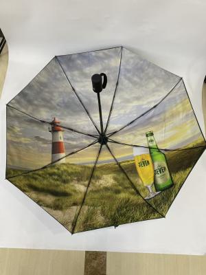 China 21 inch 3 Fold Auto Open Close Umbrella Pongee Fabric Digital Printing 8 Ribs for sale