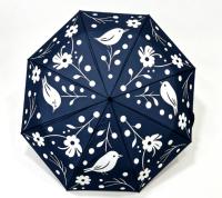 China Navy Blue White Bird Floral Print Automatic 3 Fold Umbrella Anti UV Windproof Sun Rain Parasol for Women Daily Travel Outdoor Commute for sale