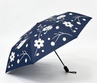 China Navy Blue White Bird Floral Print Automatic 3 Fold Umbrella Anti UV Windproof Sun Rain Parasol for Women Daily Travel Outdoor Commute for sale