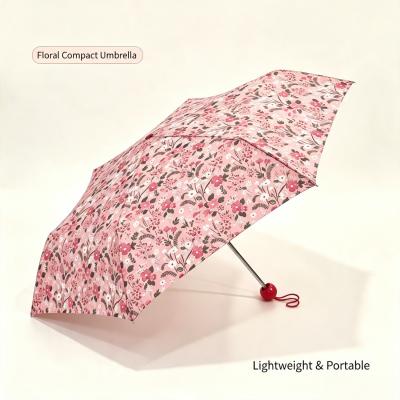 China Customize Pink Portable Woman Floral Manual Three Folding Umbrella Travel Daily for sale
