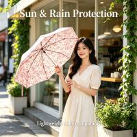 China Customize Pink Portable Woman Floral Manual Three Folding Umbrella Travel Daily for sale
