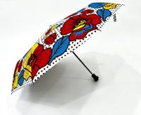 China Art Bird Floral Polka Dot Compact Folding Umbrella for Daily Travel 23 Inch 8 Ribs Triple Fold Umbrella for sale