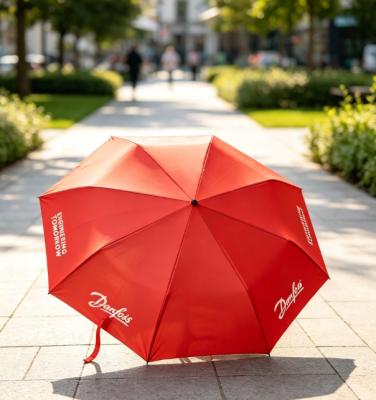 China Custom Printed Red Foldable Umbrella 8 Ribs Waterproof Sun Protection Business Commute Gift Umbrella for sale